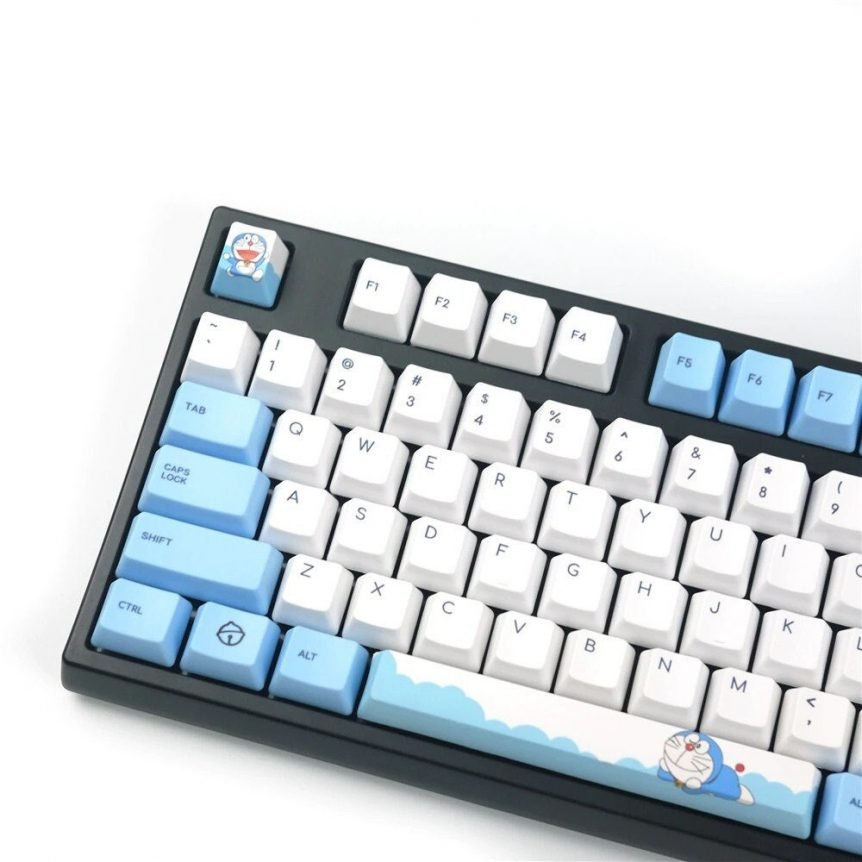 Cute Doraemon Keycaps Set Nobita Cartoon Blue White - Keysium