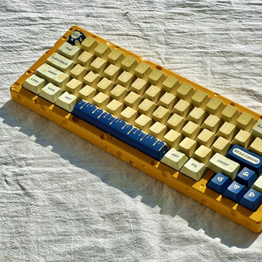Cute Blue Cheese Keycaps Set Kawaii Yellow - Keysium